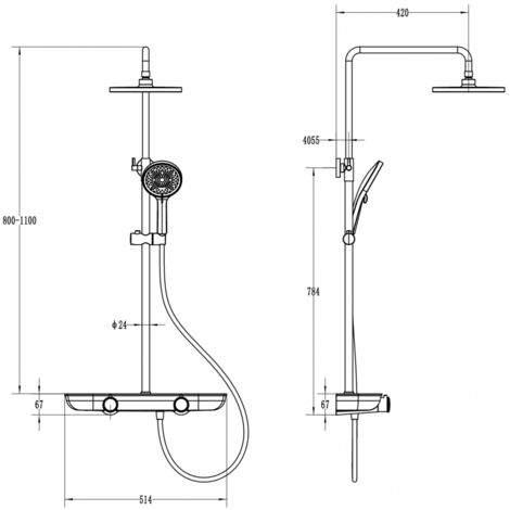 Mexen Axis ensemble de douche apparent avec pluie et robinet, chrome ...