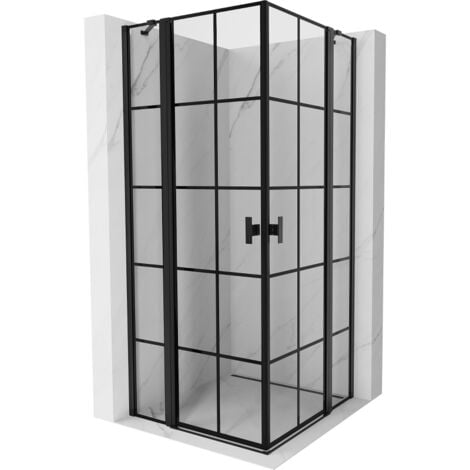 Cabine de douche battante Mexen Mist Duo 90 x 90 cm, grille noire, noir - 8A4-090L-090P-70-77