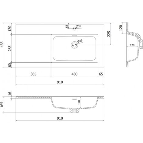Lavabo asymétrique Mexen Otis 91x46.5 cm finition céramique blanc mat ...