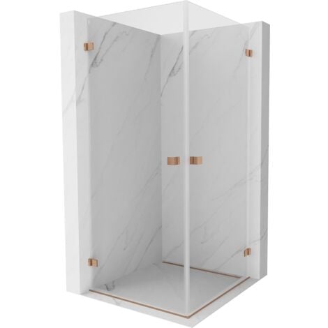 Mexen Lunar-B Duo cabine de douche à porte battante 95 x 95 cm, transparent, cuivre brossé - 832 ...