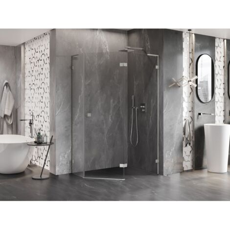 Cabine de douche verre transparent et nickel brossé Mexen Lunar L ...