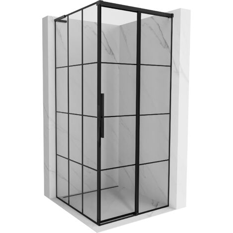 Cabine de douche coulissante droite Mexen Rox L 100 x 100 cm, carreaux noirs, noire - 8C2L-100 ...