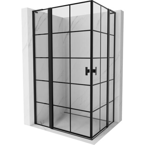 Mexen Mist L Duo cabine de douche pivotante 100 x 95 cm, grille noire, noir - 8A4L-100L-095P-70-77