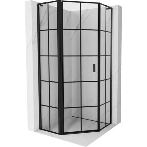 Mexen Mist L cabine de douche pentagonale pivotante gauche 100 x 100 cm, grille noire, noir ...