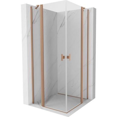 Mexen Mist Duo cabine de douche pivotante 105 x 105 cm, transparent, cuivre brossé - 8A4-105-105 ...