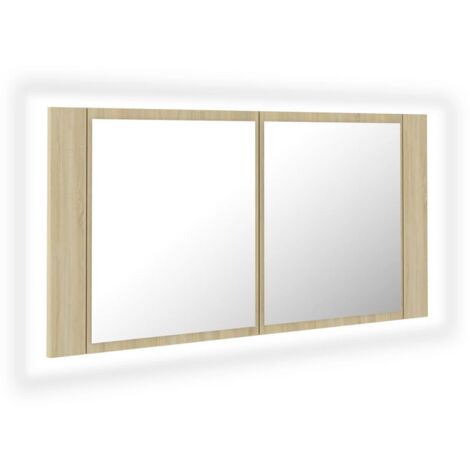 Specchio contenitore da bagno LED 90 x 12 x 45 rovere acrilico 020006749