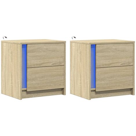 Set di 2 comodini con cassetti e LED 43 x 34 x 45 cm in MDF color ...