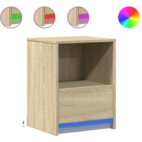 Set di 2 comodini con cassetto e LED in MDF color rovere DEC032850