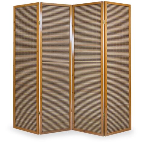 Paravento marrone a 4 ante in legno e bambù 176x175 cm PAR06067