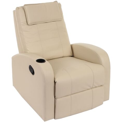 Poltrona relax TV con poggiapiedi reclinabile in PVC panna 040001992