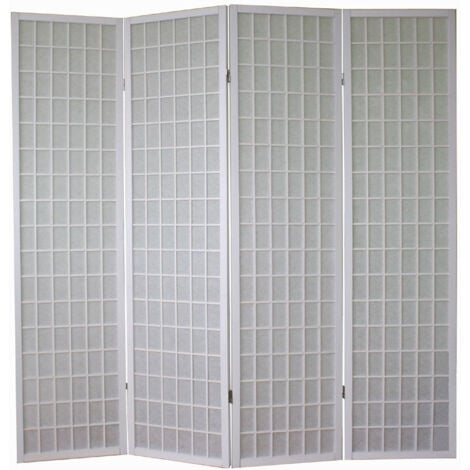Paravento 4 ante in legno bianco e carta di riso 175x175cm PAR06058