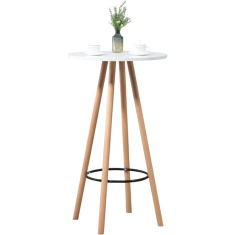Tavolo alto rotondo con poggiapiedi altezza 107 cm in MDF bianco design ...
