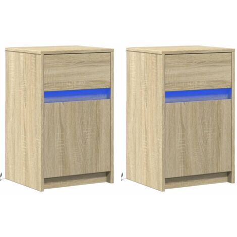 Set di 2 comodini con cassetto e LED in MDF color rovere DEC032852