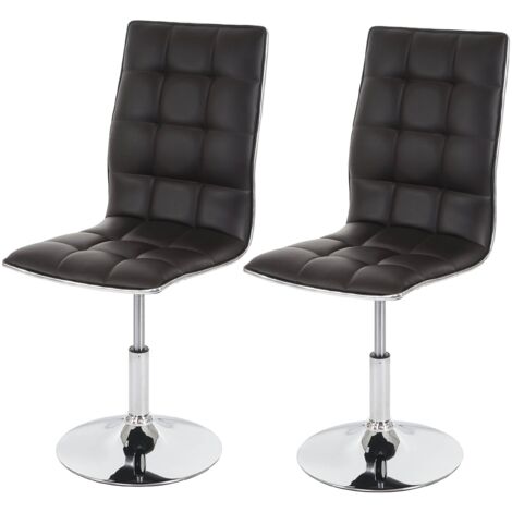 Set 2 sedie sala da pranzo regolabili in altezza e girevoli in PVC marrone con base in metallo ...