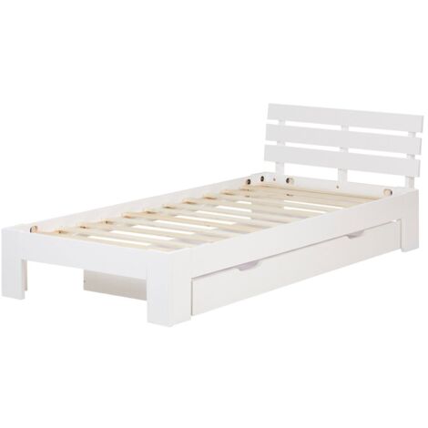 Letto singolo in legno di pino bianco 90x200 con rete a doghe e ...