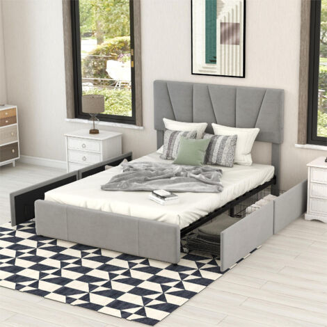 Letto matrimoniale capitonné 140 x 200 cm - Con 4 cassetti, testata del ...