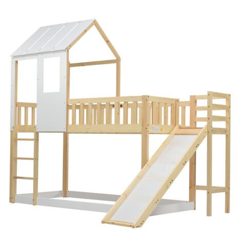 Cama litera 90x200cm - cama tipi infantil con escalera, tobogán, techo ...