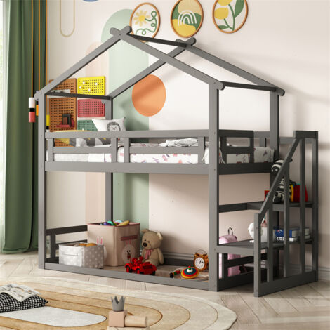 Cama litera infantil 90x200cm - cama tipi con escalera de seguridad ...