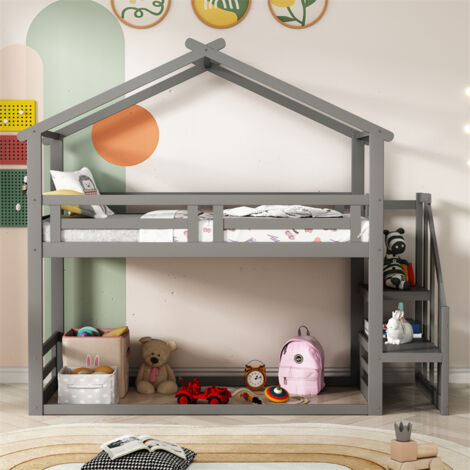 Cama litera infantil 90x200cm - cama tipi con escalera de seguridad ...