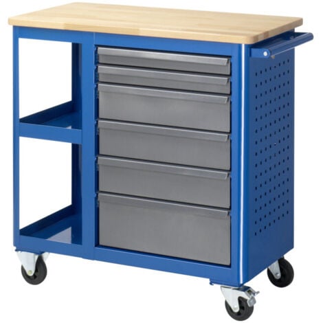 Établi à roulettes Rau Hêtre-Top avec 6 tiroirs 2 casiers de rangement