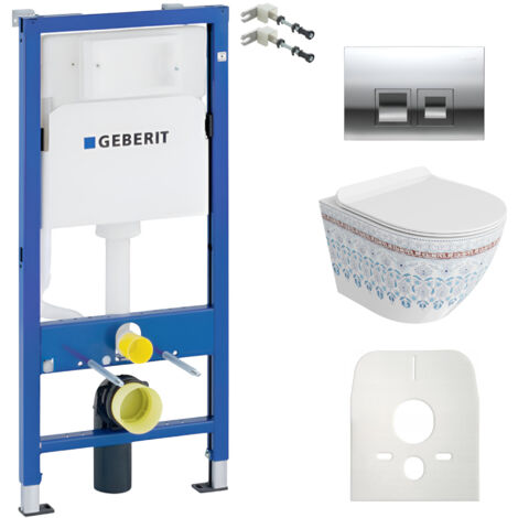 GEBERIT WC Set mit Vorwandelement, Wand-WC und Spülknopf