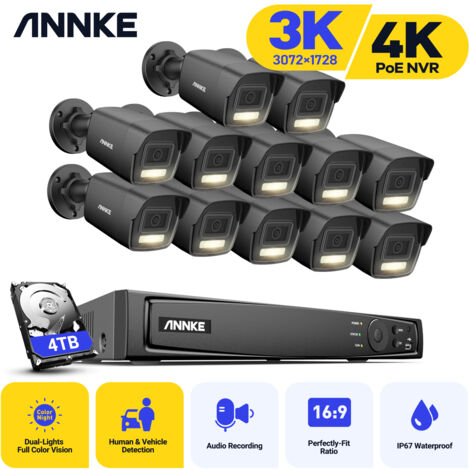 ANNKE 12× Cameras Audio Recording CCTV Kit,4K 16CH H.265+ POE NVR Video Surveillance System IP67 ...