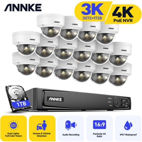 ANNKE 16×Cameras Security Camera System,16CH PoE NVR Recording 3K Double Light IP Cam CCTV Video ...