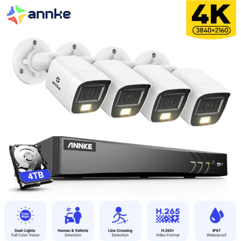 ANNKE 4K Wired Outdoor Turret CCTV Camera Kit, 8CH DVR and 4 x 8MP Cameras, Color and IR Night ...