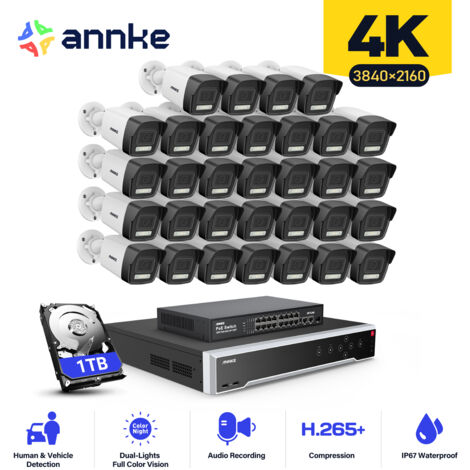 ANNKE 32CH NVR Outdoor Video Surveillance Kit 32×Cameras Email Alert, Night Vision, Motion ...