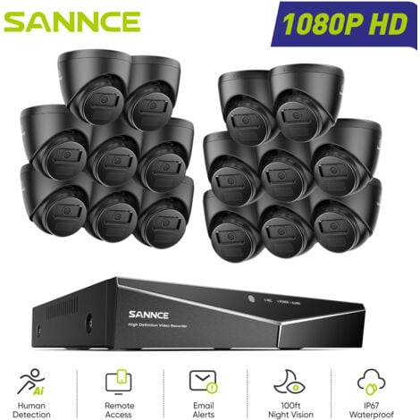 SANNCE 1080P CCTV Surveillance Kit Wired 16CH 16 Cameras Turret 2MP ...