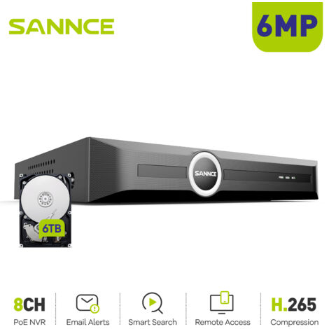 SANNCE 6MP 8 Channel S+265 PoE NVR Smart Playback Smart Notification ...