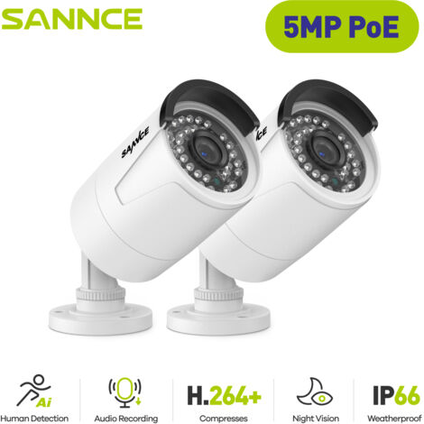 SANNCE 5MP Outdoor PoE IP Security Cameras with Night Vision Motion ...