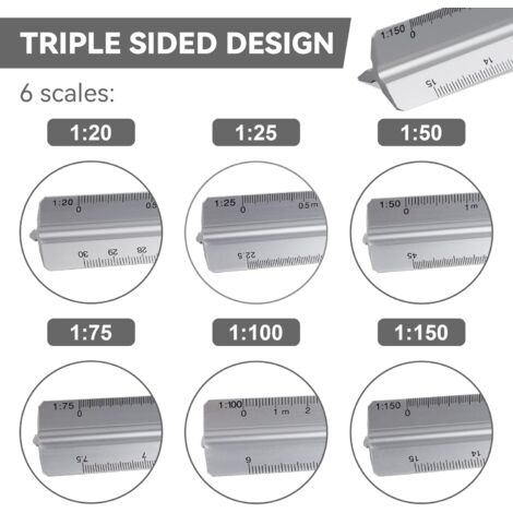 BEBUSINGOTO Regla triangular de arquitecto con escala de 30cm Escala: 1 ...