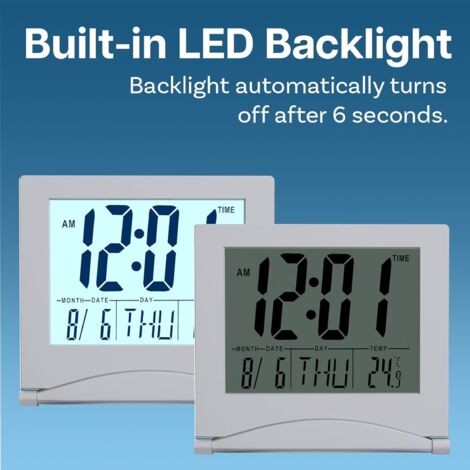 BEBUSINGOTO Reloj despertador digital plegable con pantalla LCD y retroiluminación. Despertador ...