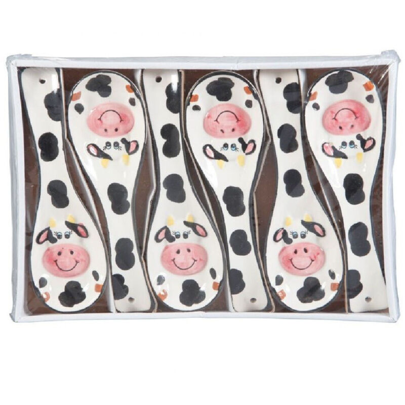 Set 6-piece Ceramic Ladle Rest White Cow Kitchen 135516