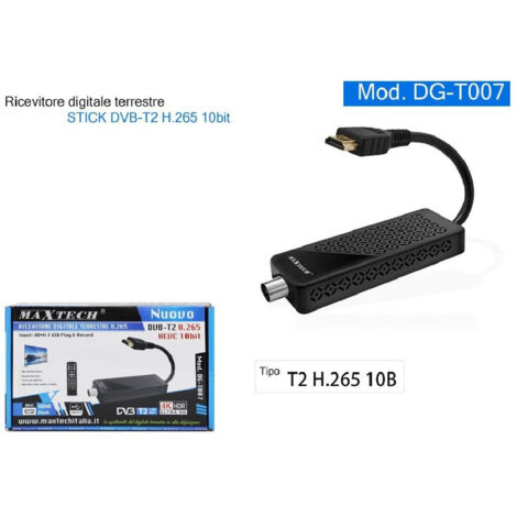 Ricevitore Digitale Terrestre Decoder Stick Dvb-t2 Hevc H265 10bit Hdmi ...