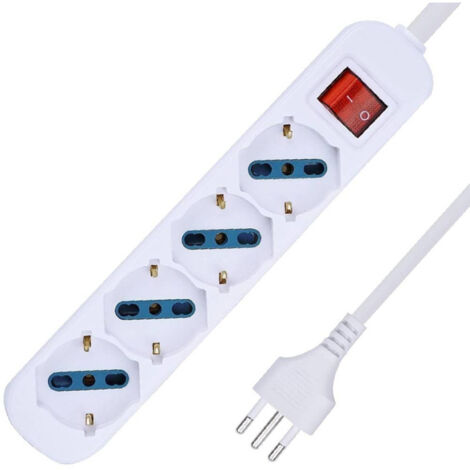 Trade Shop - Regleta Multienchufe Shuko De 10 Y 16 Amperios De 4 Vías Con Interruptor
