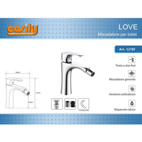 Trade Shop - Grifo Monomando Bidé Diseño Moderno Cromo Clásico Love52789