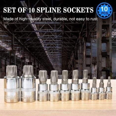 10 x M4 - M18 Triple Square Spline Socket Set + Storage Case