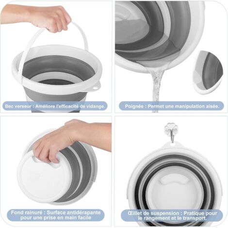 Seau Pliable 5L, Sceau Menage avec Poignée, Sceau Retractable en ...
