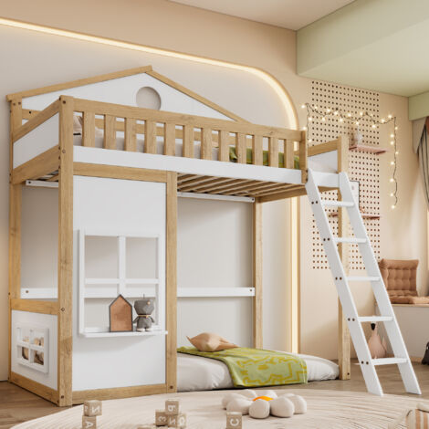 Camas altas 90x200cm camas individuales para niños con ventana y ...