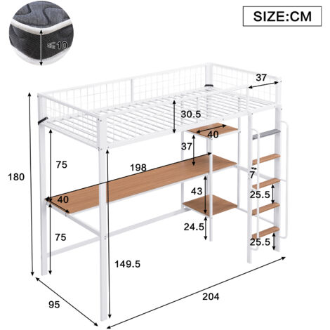 Camas altas individuales de 90 x 200 cm para adultos/niños, con ...