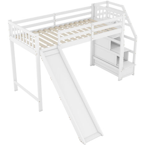 Camas altas de 90 x 200 cm con tobogán, camas individuales para niños ...