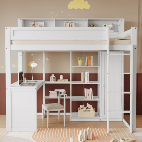 Camas altas de 90x200cm individuales para adultos/niños con escritorio ...
