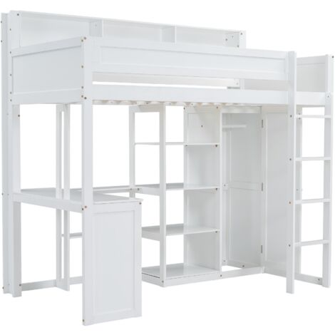 Camas altas de 90x200cm individuales para adultos/niños con escritorio ...