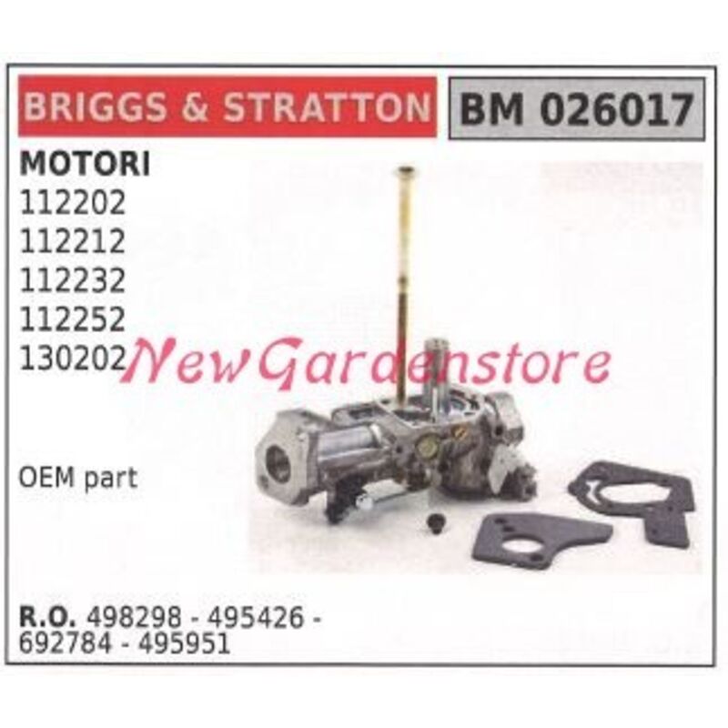 Carburateur à cuve B&S pour tondeuse à gazon B&S 112202 026017