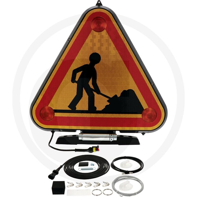 Triangle triflash led feu de présence chantier 700 mm classe II 12 / 24 V