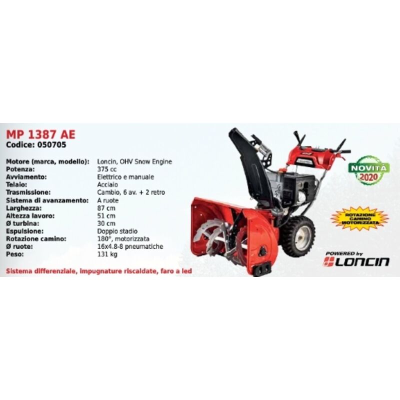 Schneefräse MP 1387 AE MAORI SERIE mit LONCIN OHV SNOW ENGINE 375 cc