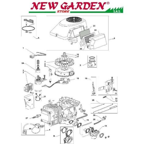 Esploso spaccato motore serie tre trattorino rasaerba Castelgarden TRE ...