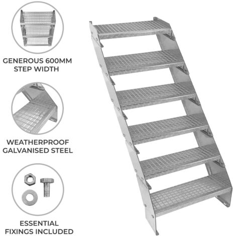 Adjustable 6 Section Galvanised Staircase - 600mm Wide